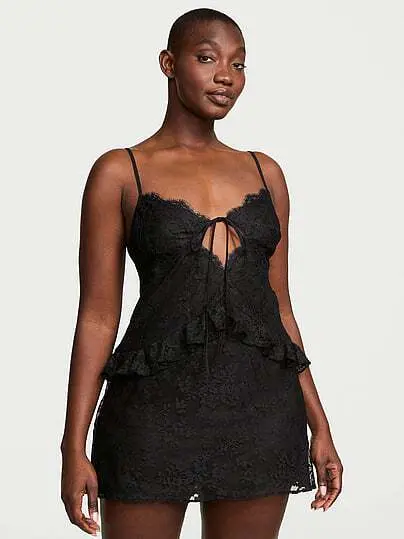 Victoria's Secret Dream Angels Dare To Lace Flounce Mini Slip - Black
