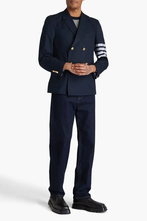 Thom Browne Double-breasted Striped Cotton-twill Blazer - Navy