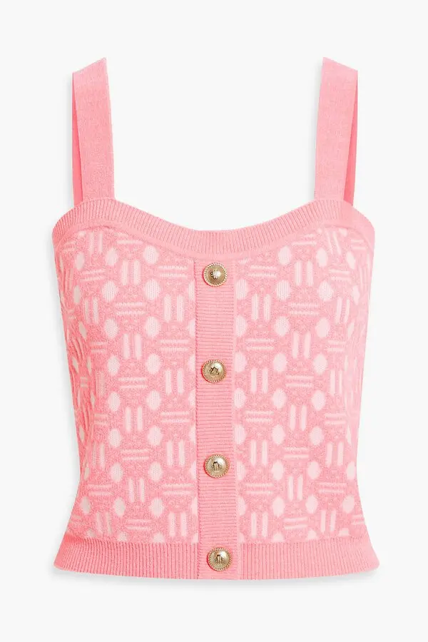 Maje Cropped Jacquard-knit Top - Pink