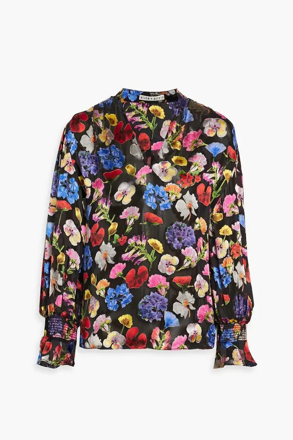 Alice + Olivia Floral-print Fil Coupé Chiffon Blouse