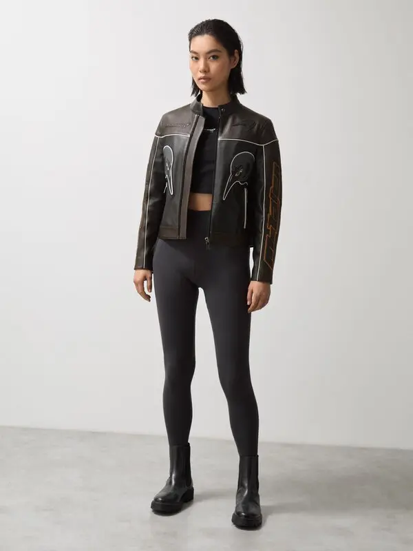 REISS F1 Team Champion Leather Biker Jacket - Black