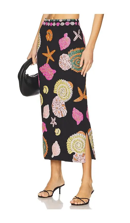 OCEANUS Hand Embellished Midi Skirt
