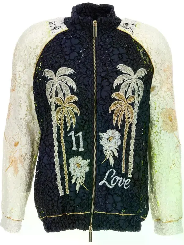 LINEA 11 Embroidered Lace Bomber Jacket - Blue