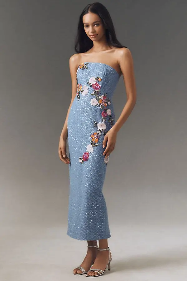 HELSI Silvia Strapless Sequin Midi Dress - Baby Blue Floral
