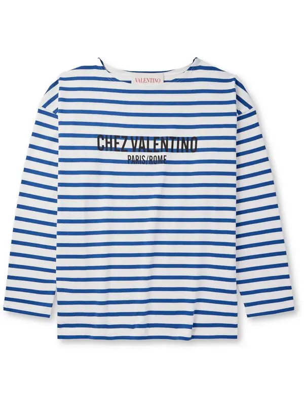 Valentino Garavani Logo-print Striped Cotton-jersey T-shirt - Blue
