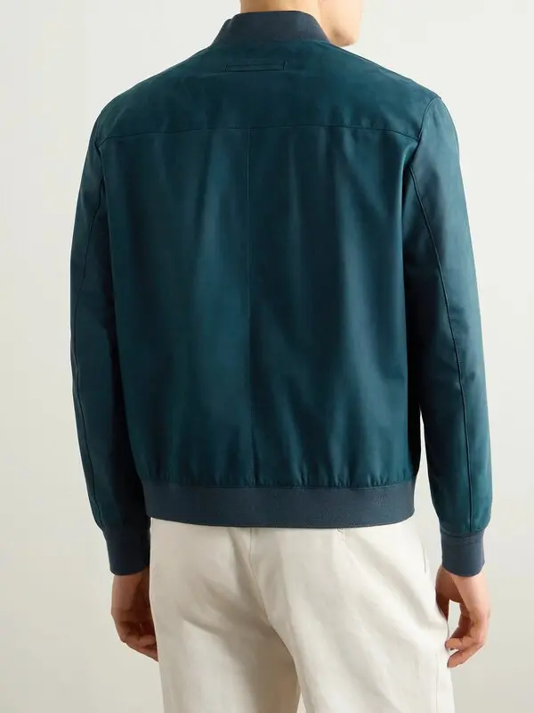 Zegna Nubuck Bomber Jacket - Blue