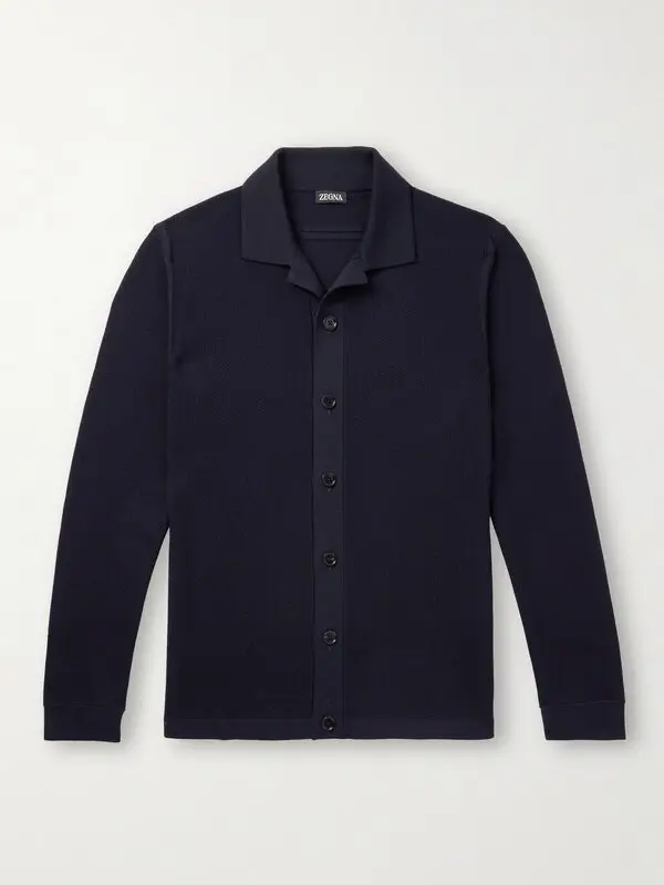 Zegna Camp-collar Wool-piqué Cardigan