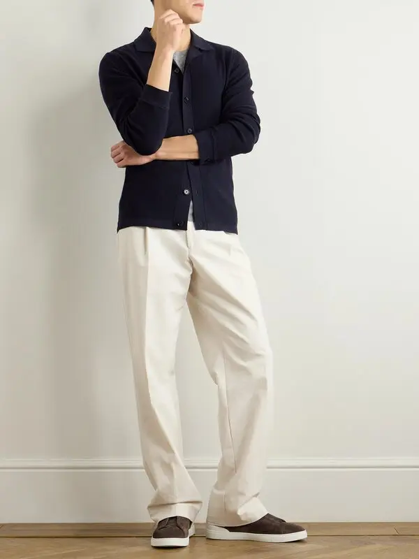 Zegna Camp-collar Wool-piqué Cardigan