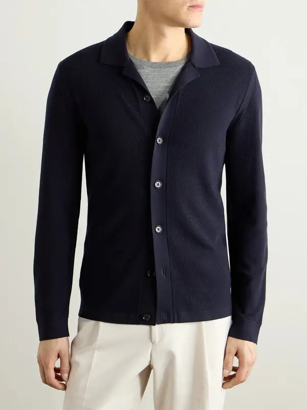 Zegna Camp-collar Wool-piqué Cardigan