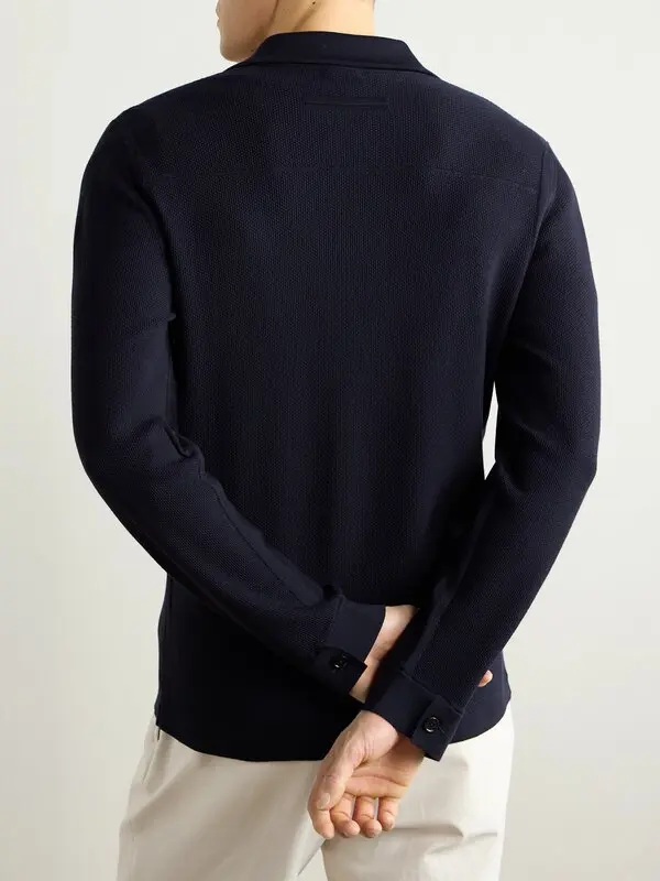 Zegna Camp-collar Wool-piqué Cardigan