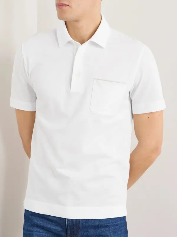 Zegna Leather-trimmed Cotton-piqué Polo Shirt - White