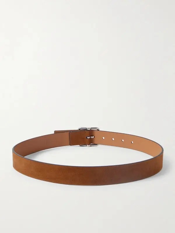 Loewe 3.5cm Logo-Debossed Suede Belt - Brown | Editorialist display picture 3