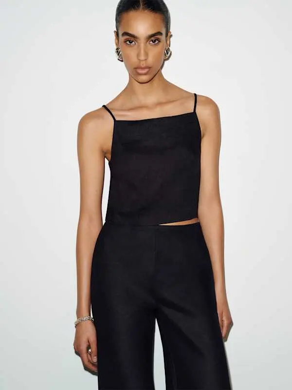 REFORMATION Kerri Linen Top - Black
