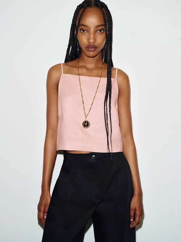 REFORMATION Kerri Linen Top - Pink