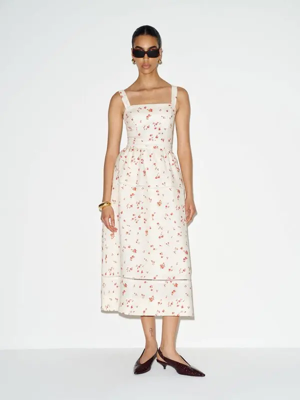 REFORMATION Everett Linen Midi Dress - Ivory