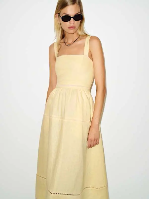 REFORMATION Everett Linen Midi Dress - Yellow