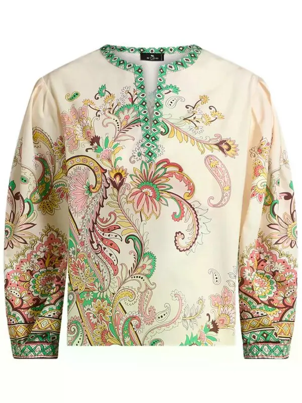 Etro Cotton Paisley Print Blouse - Neutrals