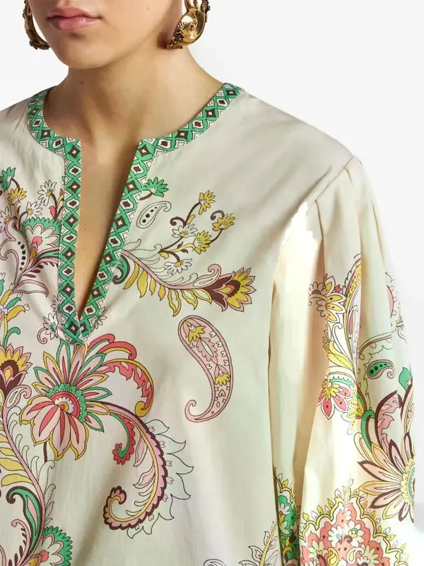 Etro Cotton Paisley Print Blouse - Neutrals