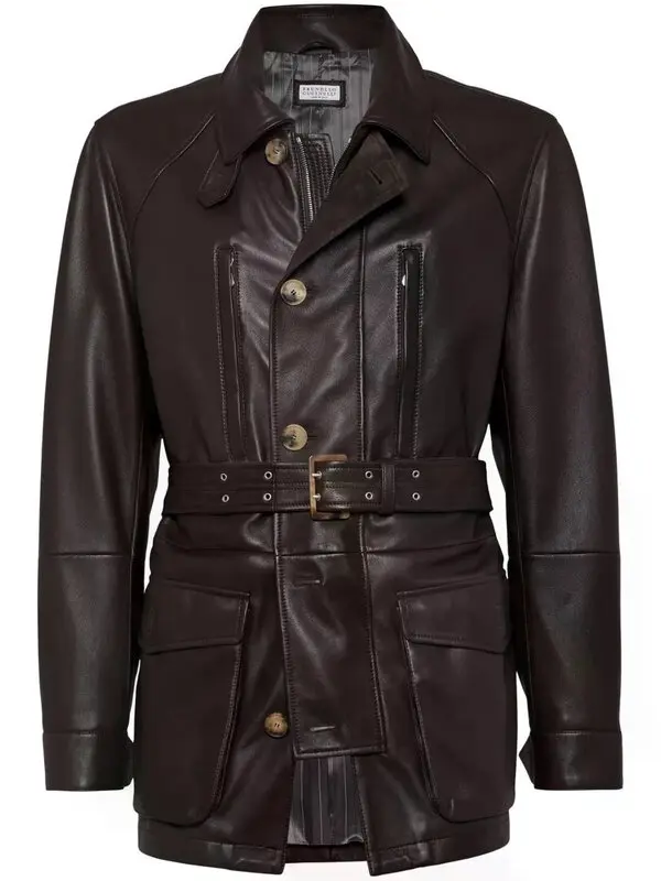 Brunello Cucinelli Leather Parka Jacket - Brown