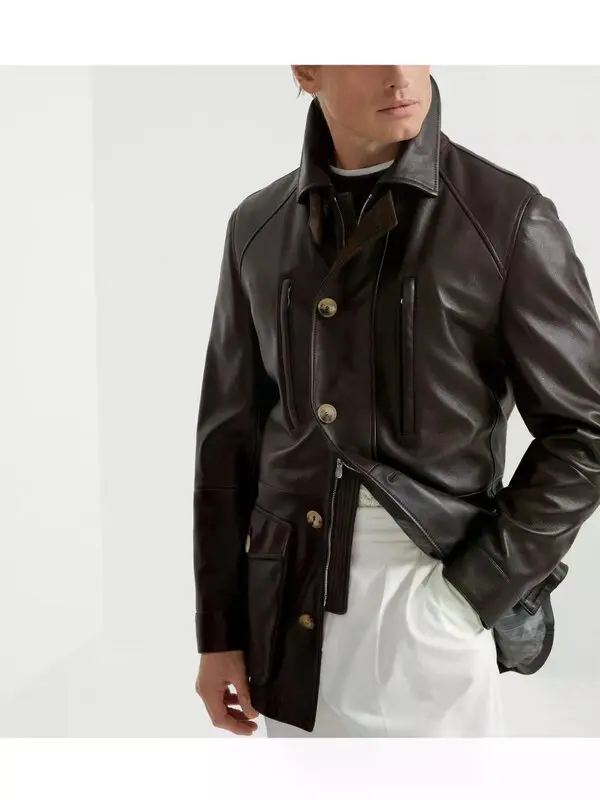Brunello Cucinelli Leather Parka Jacket - Brown