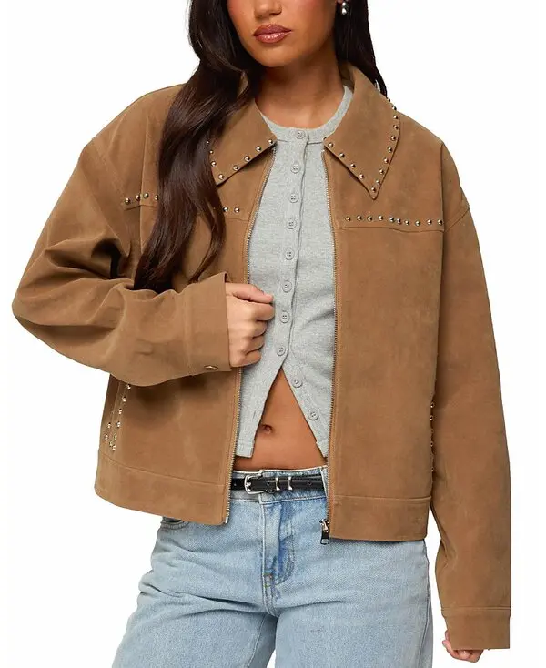 EDIKTED Studded Jacket - Tan