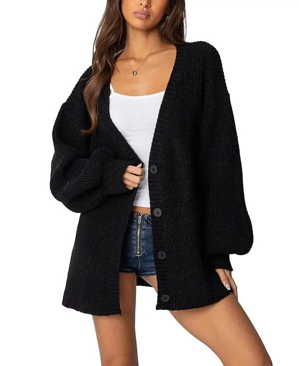Edikted Mathilde Oversized V-Neck Cardigan - Black | Editorialist