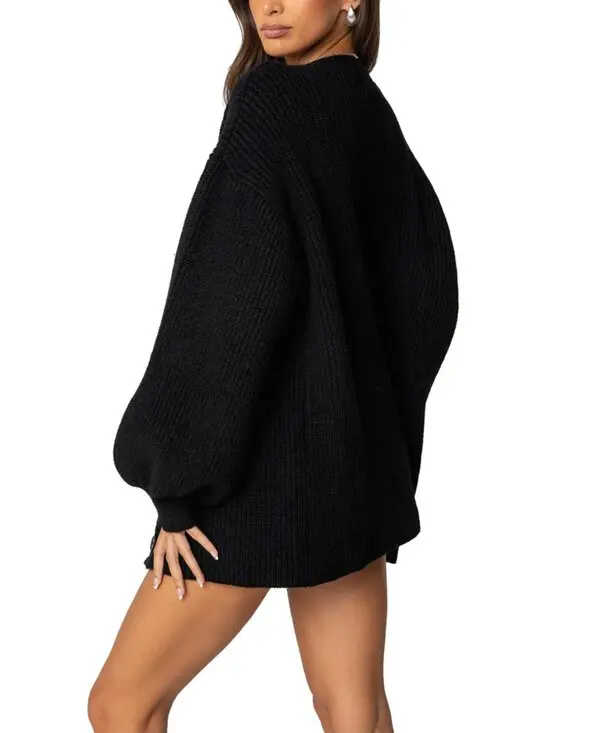 EDIKTED Mathilde Oversized V-neck Cardigan - Black
