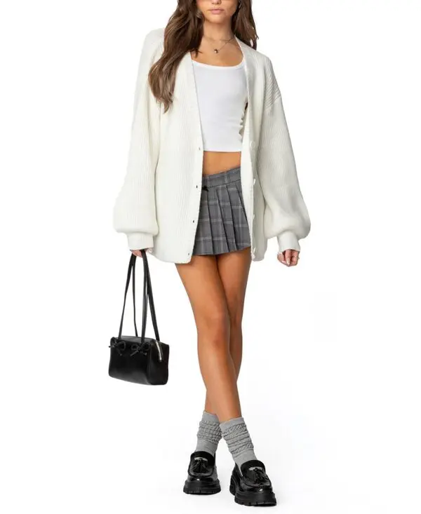 EDIKTED Mathilde Oversized V-neck Cardigan - Cream