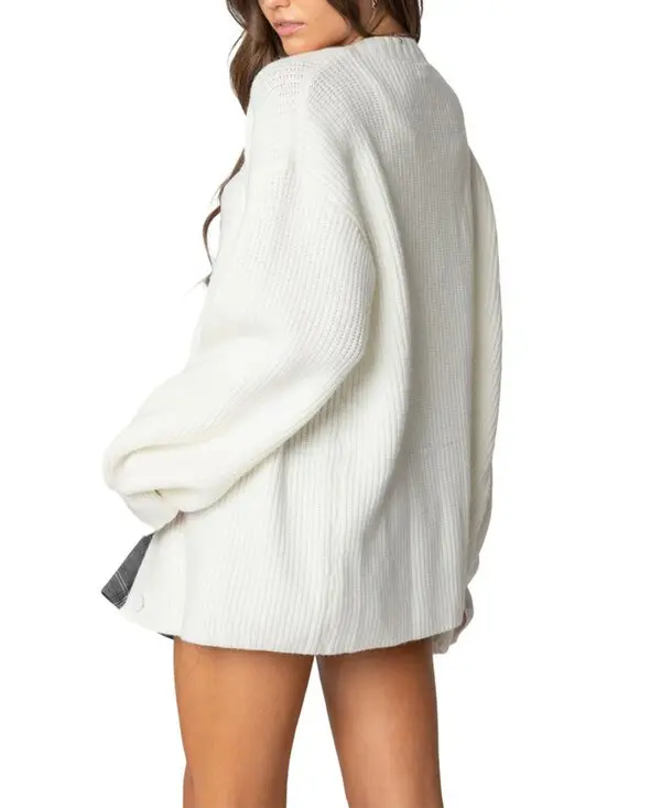 EDIKTED Mathilde Oversized V-neck Cardigan - Cream