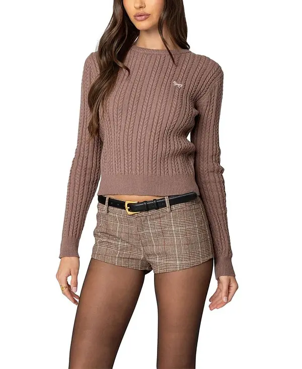EDIKTED Beverly Bow Cable Knit Sweater
