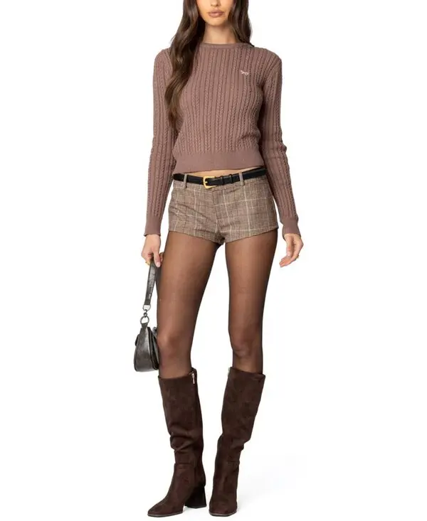 EDIKTED Beverly Bow Cable Knit Sweater