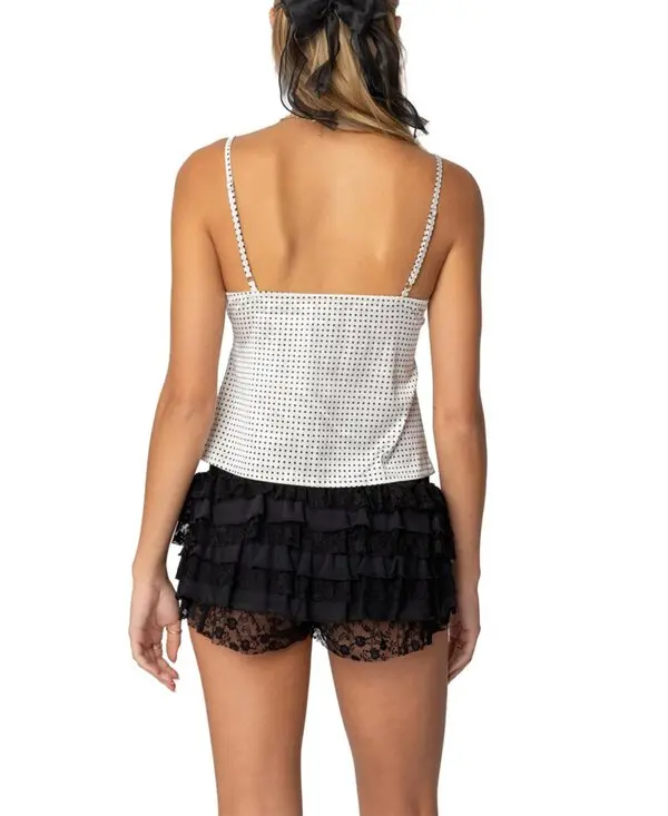EDIKTED Polka Dot Satin Camisole With Lace Trim - Cream