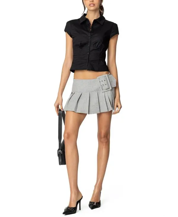 EDIKTED Tate Pleated Mini Skirt - Light Gray