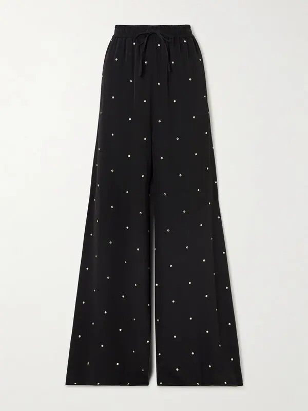 Stella McCartney Crystal-embellished Wide-leg Pants - Black