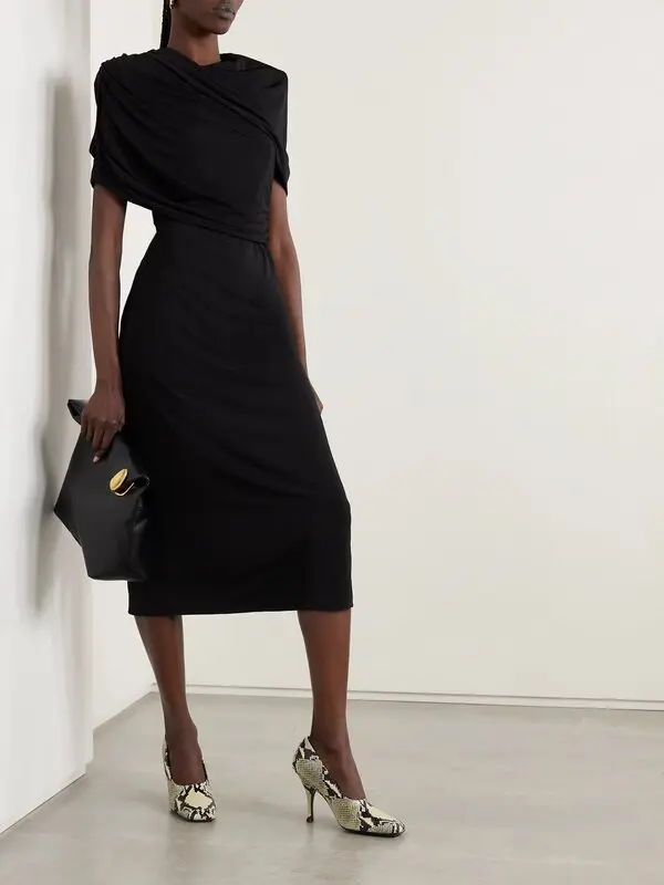 Stella McCartney Draped Cape-effect Stretch-jersey Midi Dress