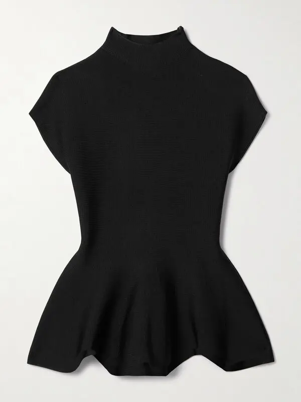 Khaite Andra Stretch-knit Turtleneck Peplum Top - Black