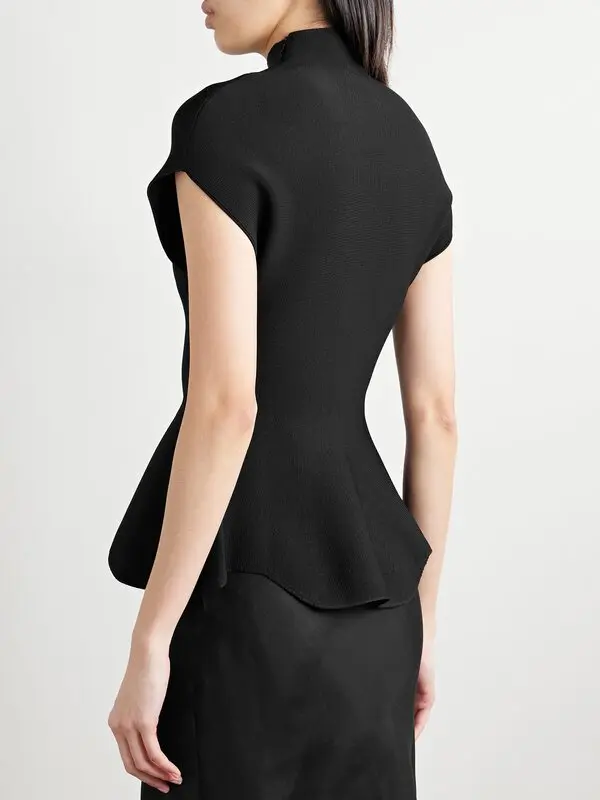 Khaite Andra Stretch-knit Turtleneck Peplum Top - Black