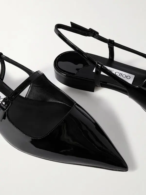 JIMMY CHOO Didi Patent-leather Slingback Flats