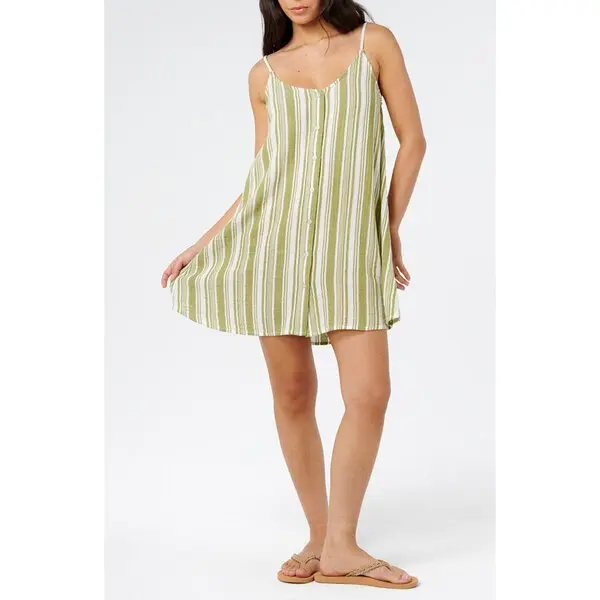Rip Curl Surf Stripe Cotton Gauze Cover-up Dress - Olive