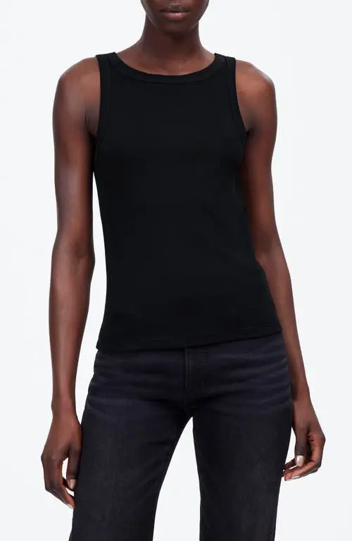 Madewell High Neck Cotton Tank - Jet Black