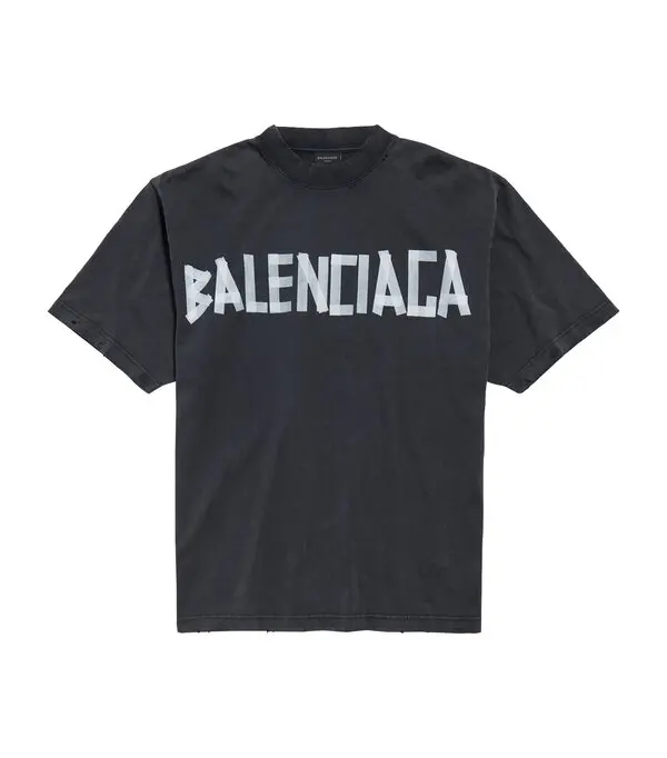 Balenciaga Cotton Oversized Tape Logo T-shirt - Black