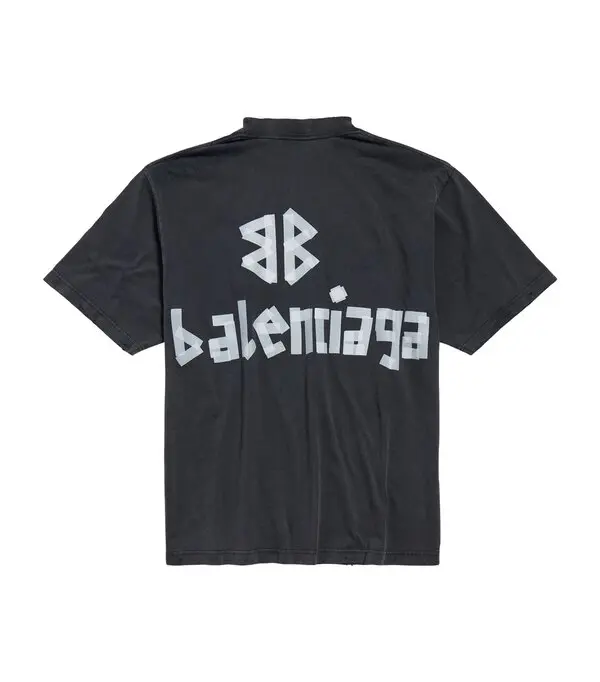 Balenciaga Cotton Oversized Tape Logo T-shirt - Black