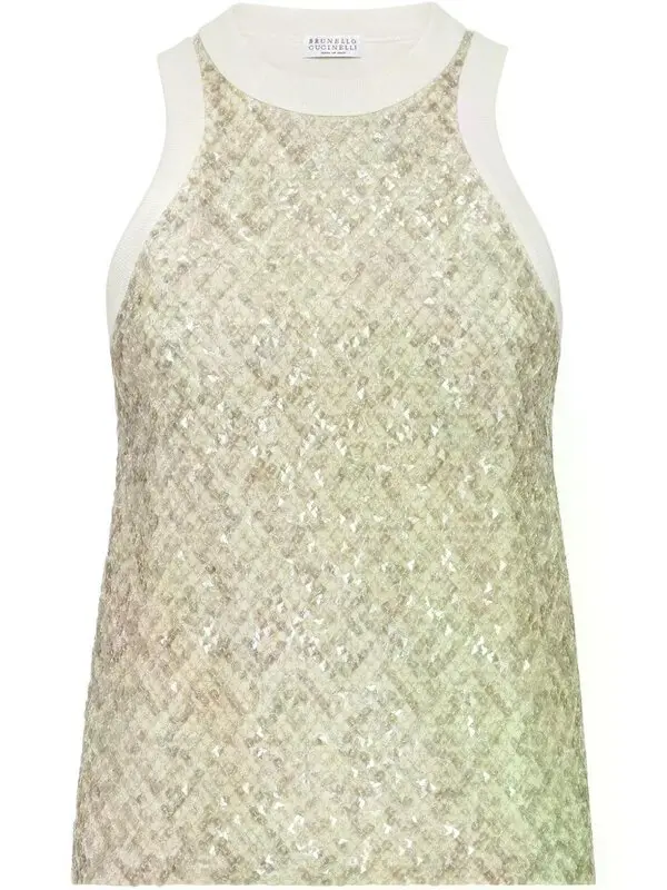 Brunello Cucinelli Sequined Embroidered Tank Top
