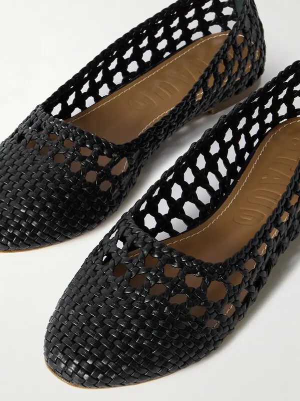 Staud Nell Woven Leather Ballet Flats - Black
