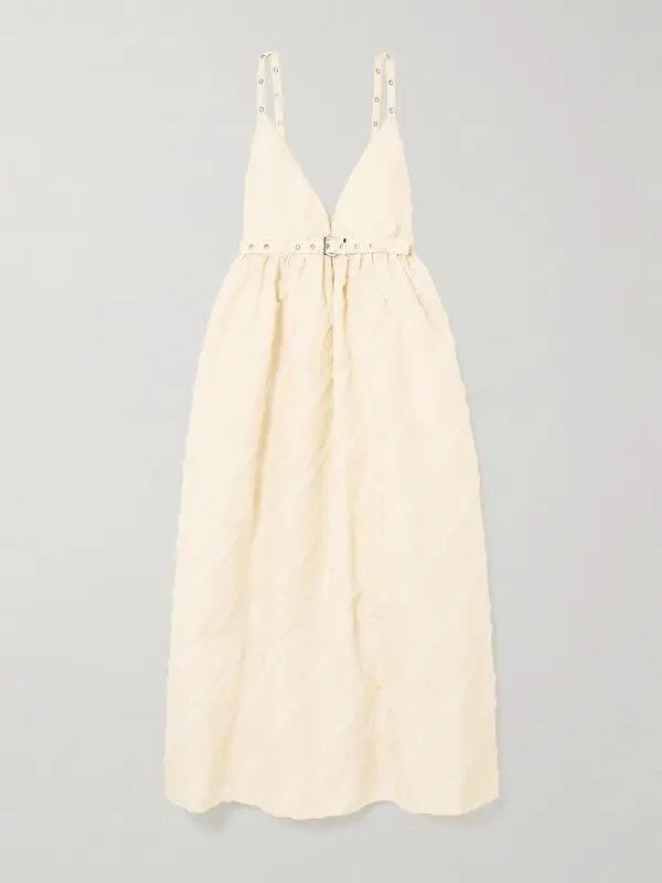 GANNI Belted Eyelet-embellished Striped Taffeta Midi Dress - Neutrals