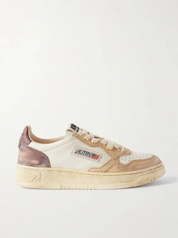 AUTRY Super Vintage Distressed Metallic Leather Sneakers - Gold