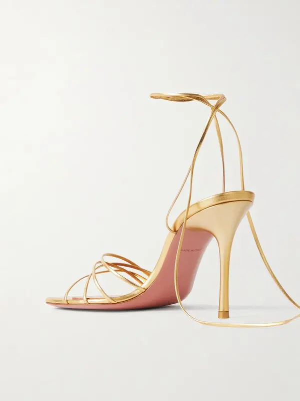 Amina Muaddi Lori Metallic Leather Sandals - Gold