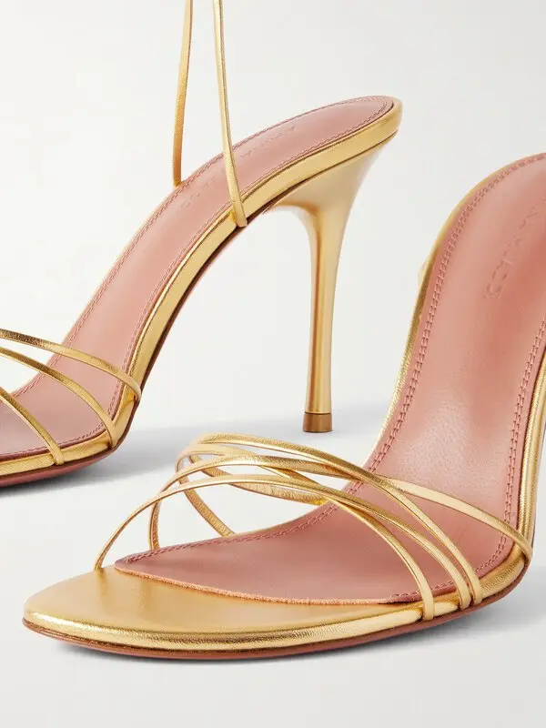 Amina Muaddi Lori Metallic Leather Sandals - Gold
