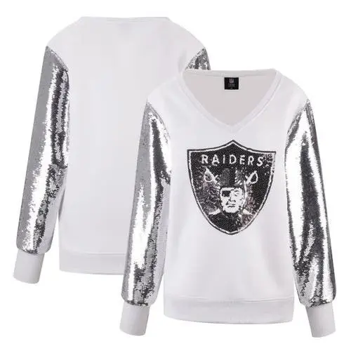 CUCE Las Vegas Raiders Sequin Sleeve V-neck Pullover Sweatshirt