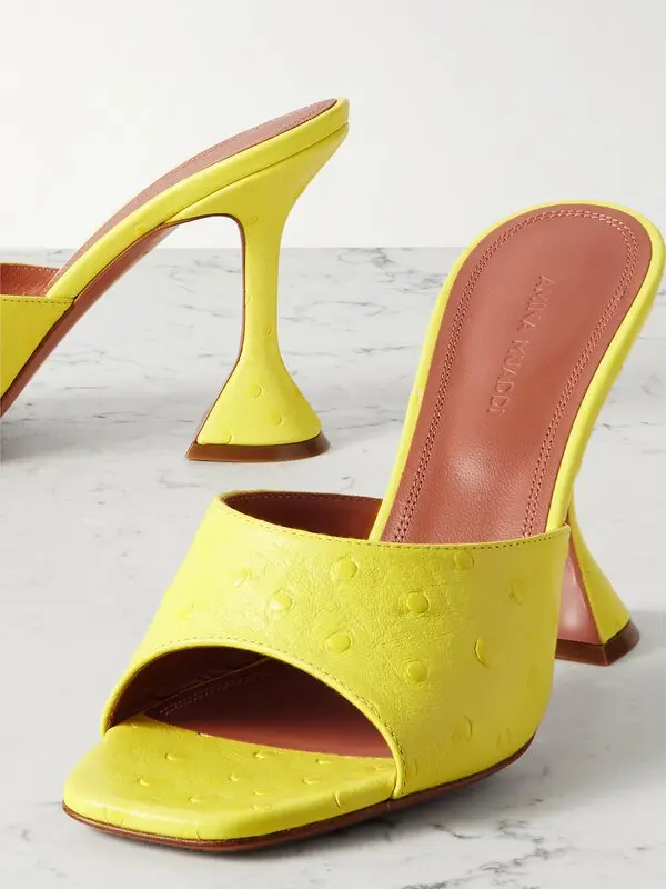Amina Muaddi Lupita Ostrich-effect Leather Mules